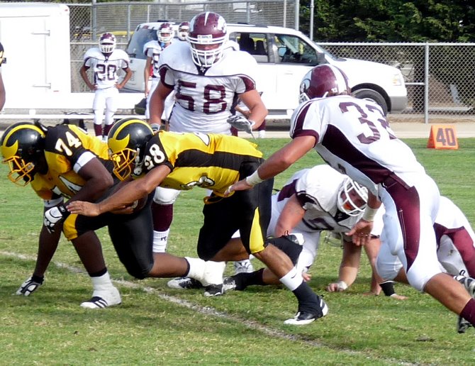 Photo: Mission Bay quarterback Dillon Baxter crawls forward for extra ...