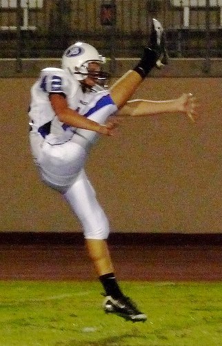 Photo: Rancho Bernardo punter Jeremy Hutchens holds his follow through ...
