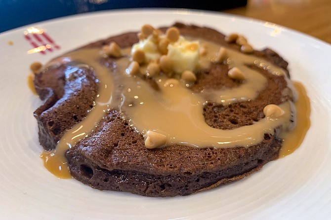 Photo: Chocolate pancake with peanut butter chips and cajeta syrup ...