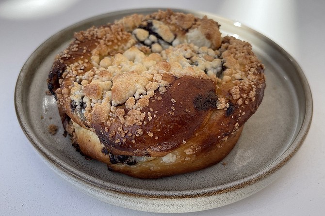 Photo: An individual serving of babka, with chocolate and lemon custard ...